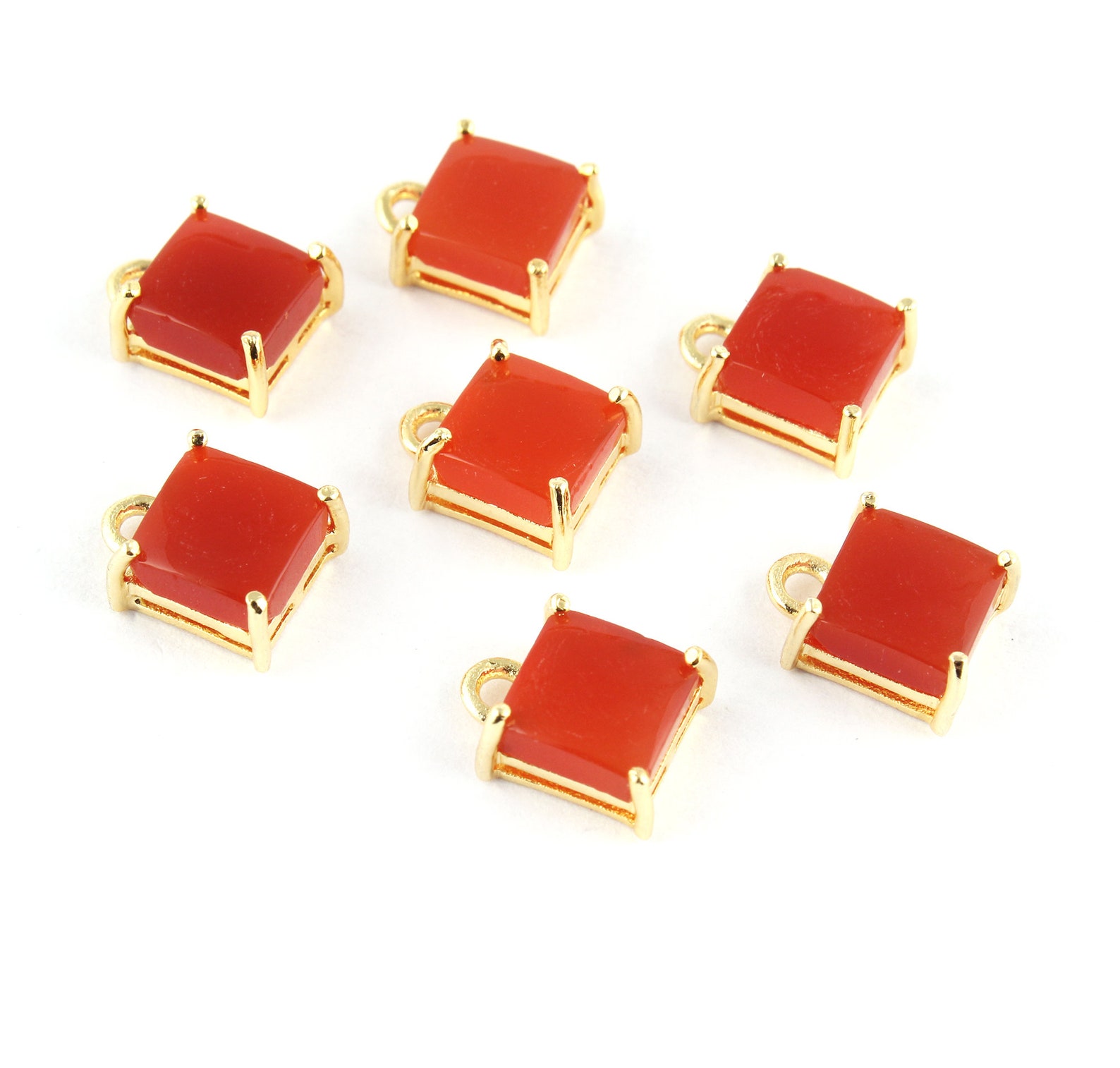 Square Shape Prong Setting Gold Plated Chalcedony Connectors - Etsy