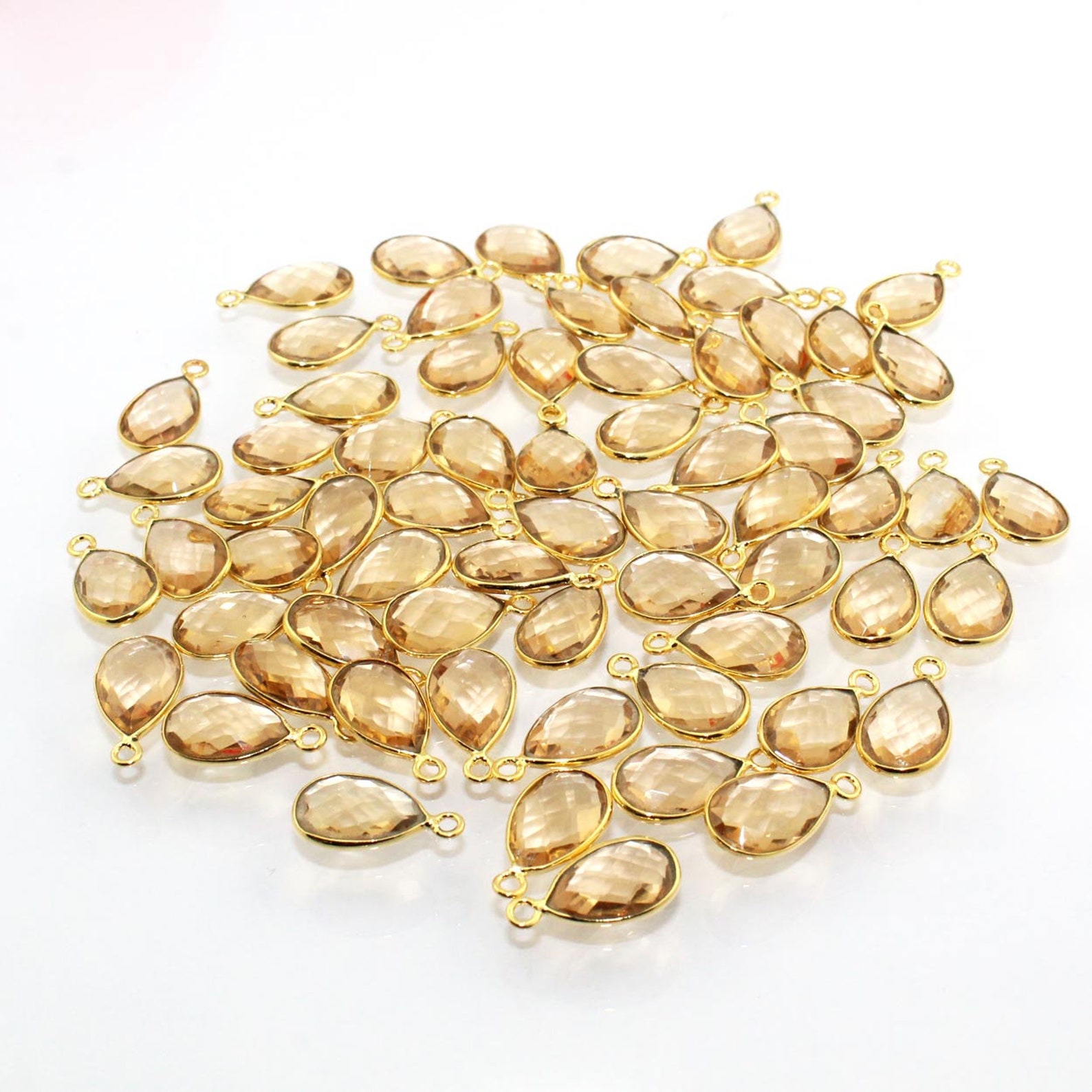 Tiny Peach Quartz 24k Gold Plated Pear Shape 8x12mm Single Bail ...