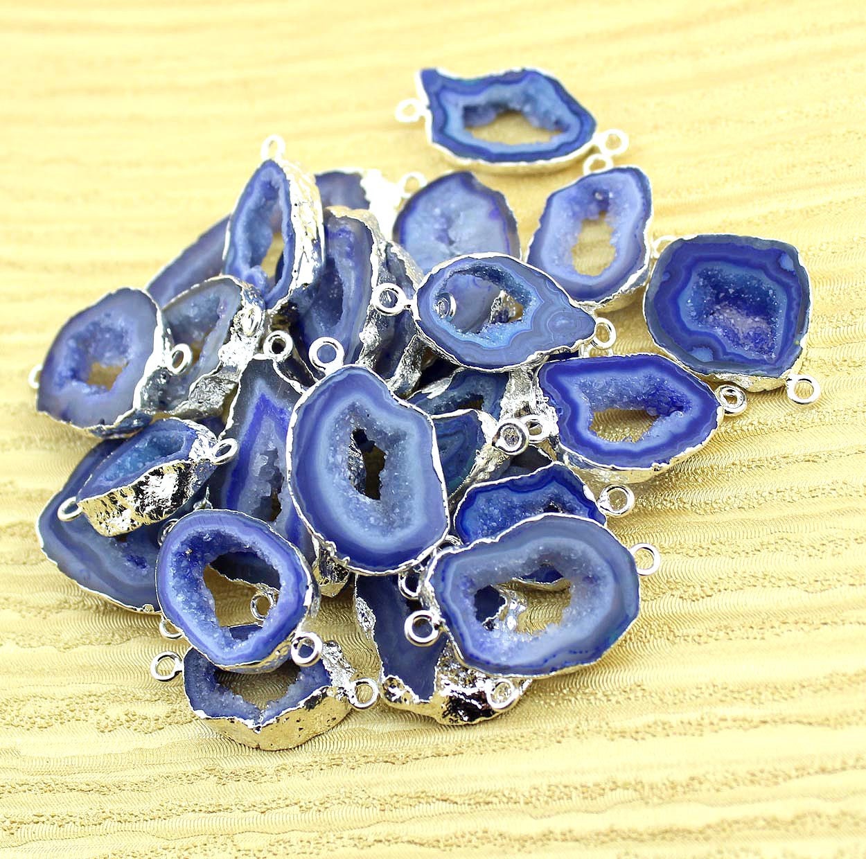 Natural Geode Druzy Connector Blue Geode Slice Pendant Silver | Etsy