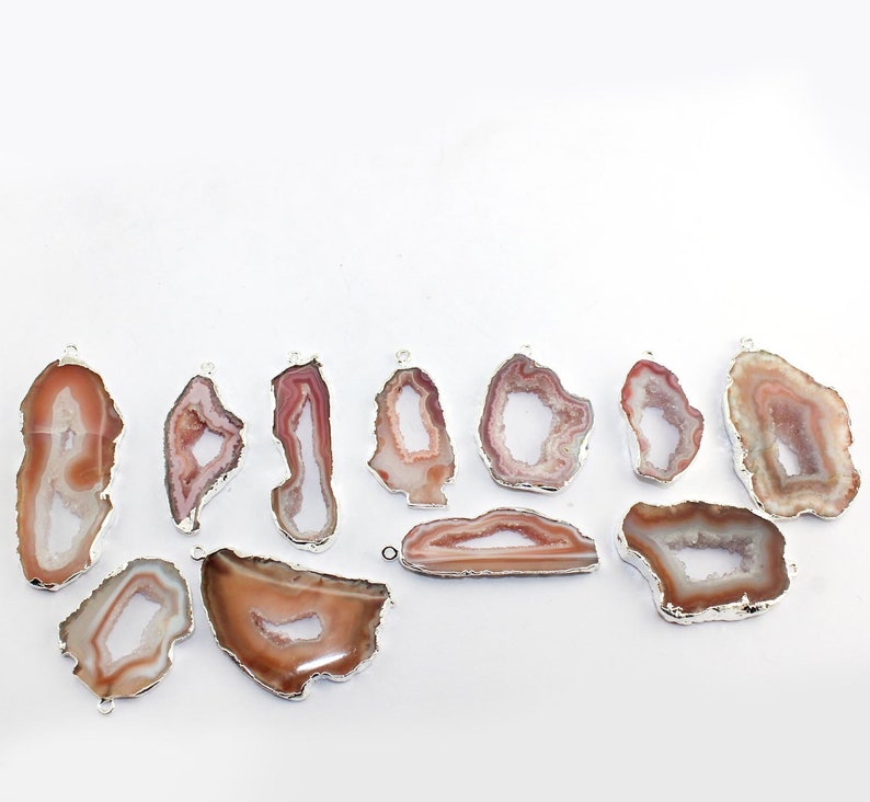 Natural Orange Rust Geode Slice Silver Plated Edge Connectors - Etsy