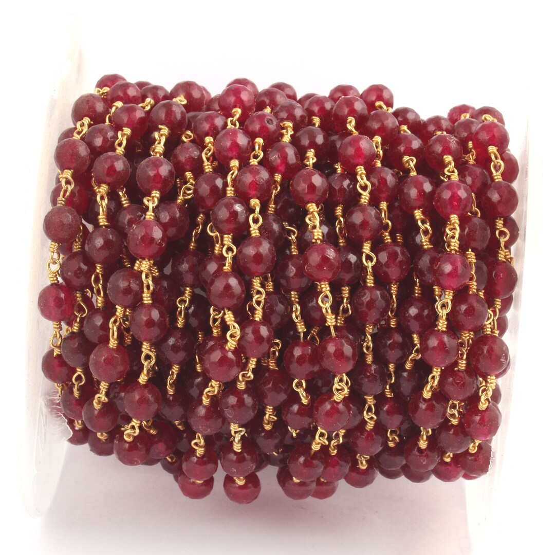 Natural Jade Gold Plated Rosary Chain, Red Jade Beads, DIY Necklace ...