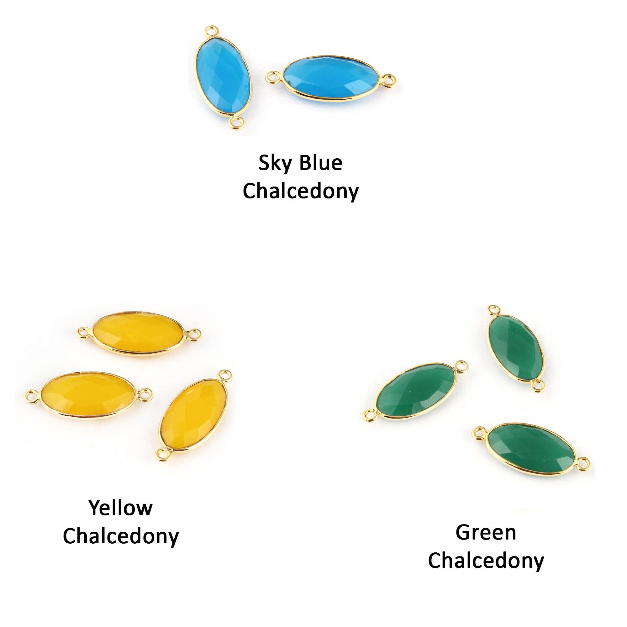 Checker Cut Oval Shape Gold Plated Bezel Link Pendant Connectors ...