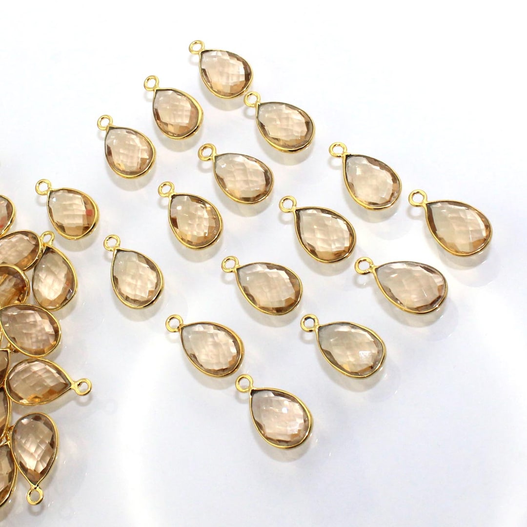 Tiny Peach Quartz 24k Gold Plated Pear Shape 8x12mm Single Bail ...