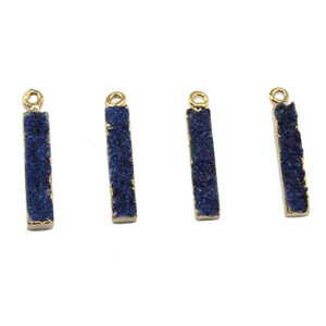 Royal Blue Bar Shape Natural Agate Druzy 24k Gold Electroplated Charms ...