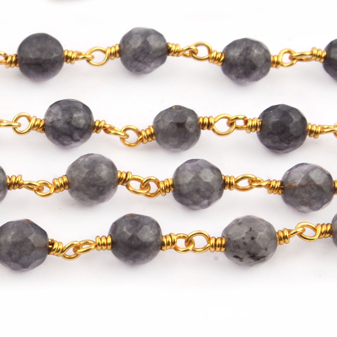 Natural Grey Jade Stone Gold Plated Rosary Chain DIY Necklace | Etsy