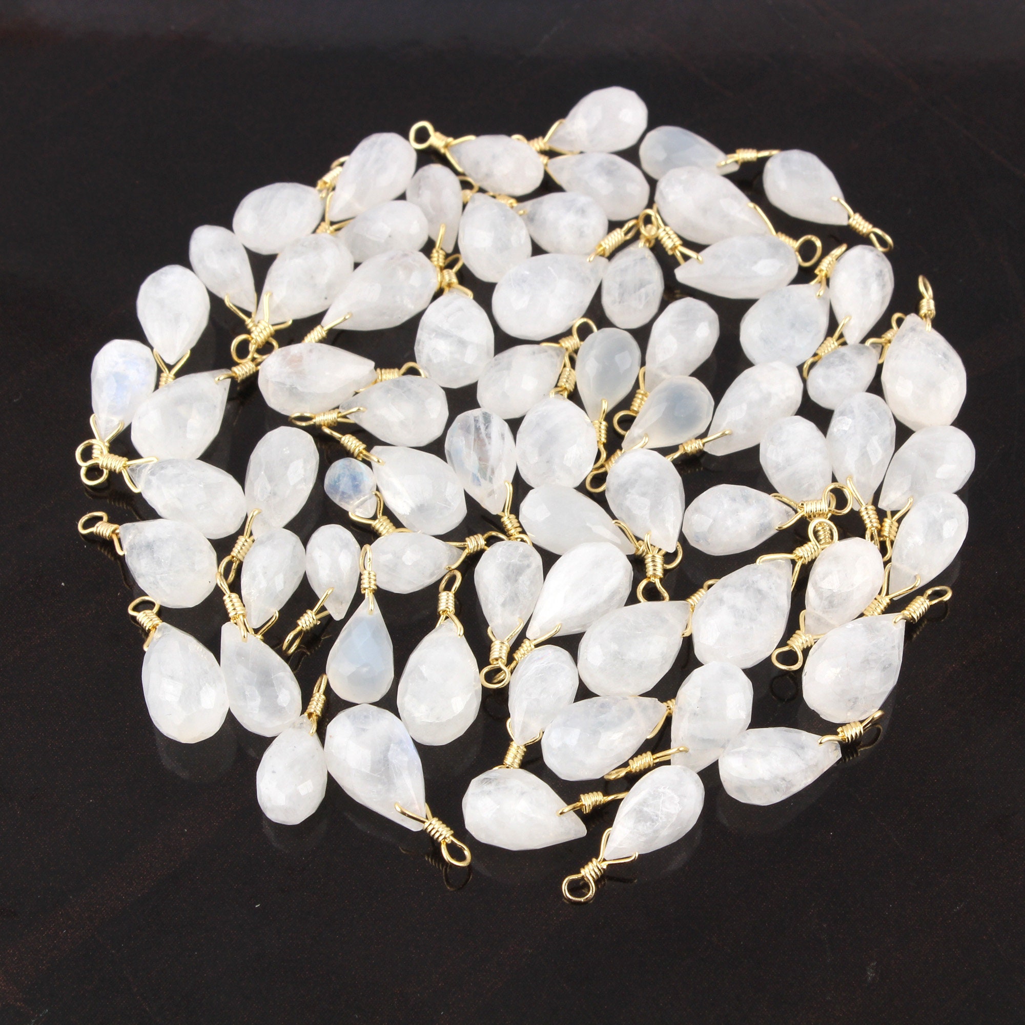 Natural Fire Moonstone Drops Connector Charms Gold Plated - Etsy