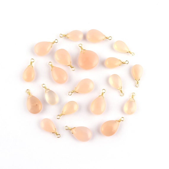 Peach Chalcedony Natural Chalcedony Pear Heart Shape Gold | Etsy