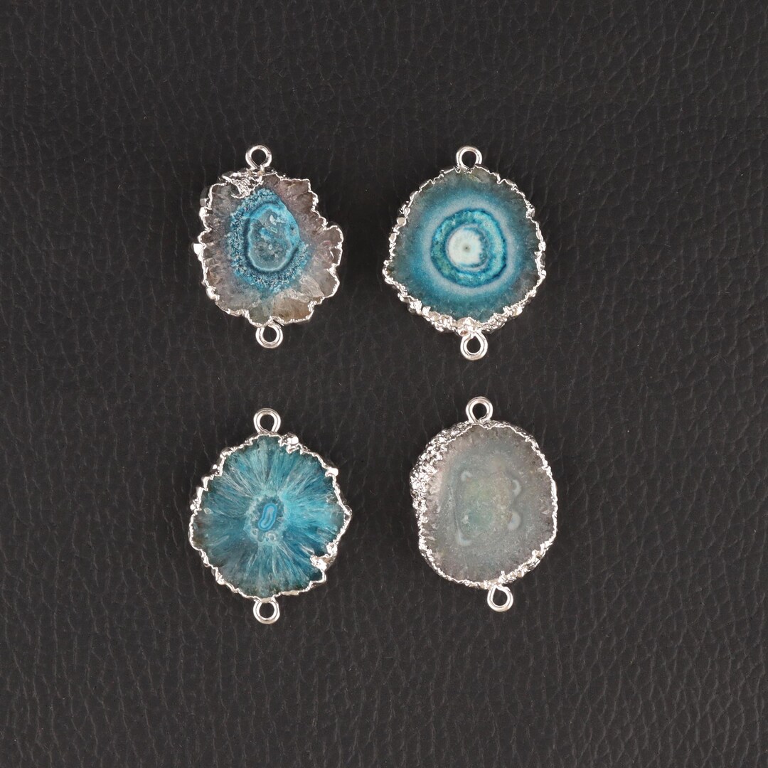 Sky Blue Solar Quartz Gemstone Connector, Silver Electroplated Double ...