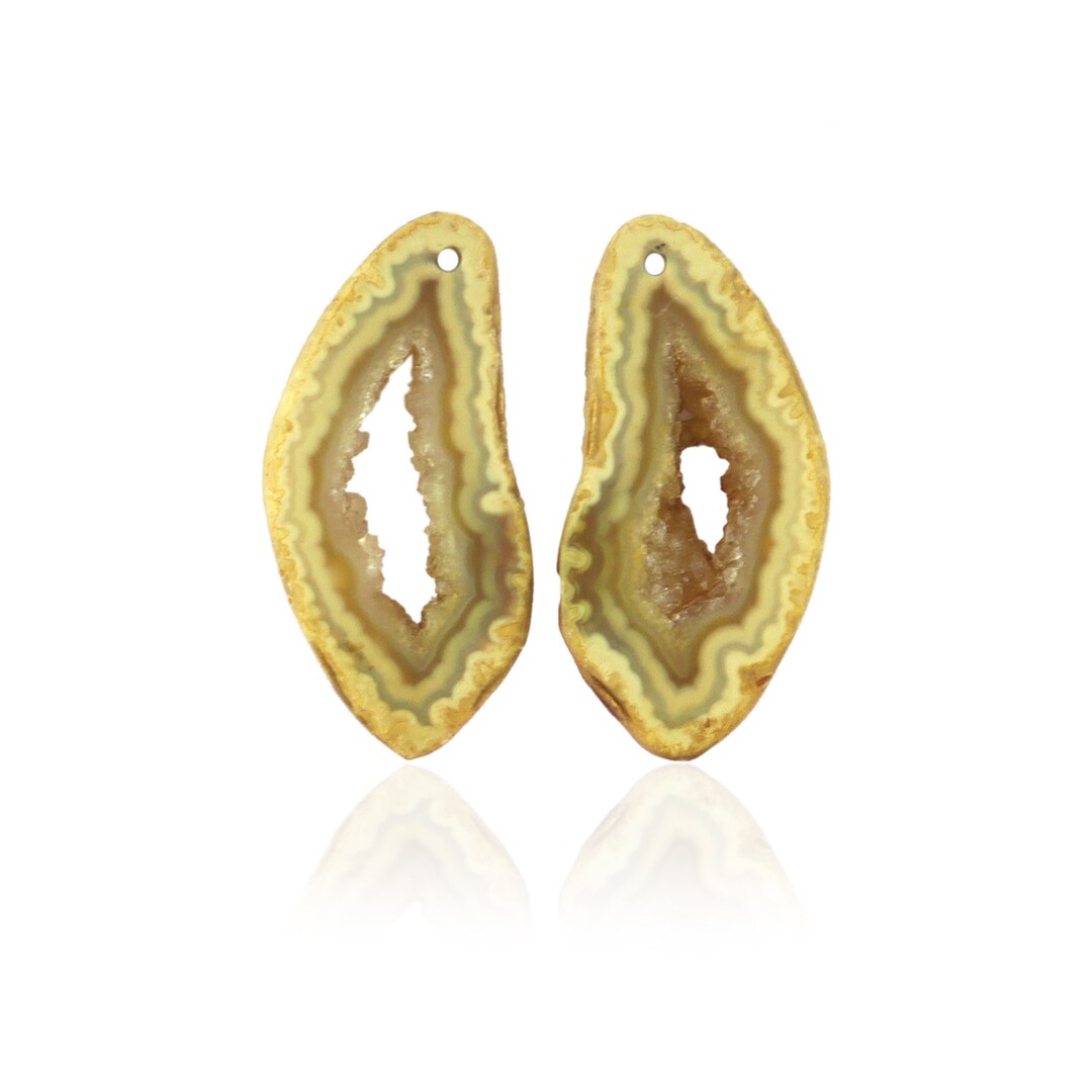 Natural Design Radiant Yellow Geode Agate Slice Drilled Pairs, Natural ...