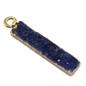 Royal Blue Bar Shape Natural Agate Druzy 24k Gold Electroplated Charms ...