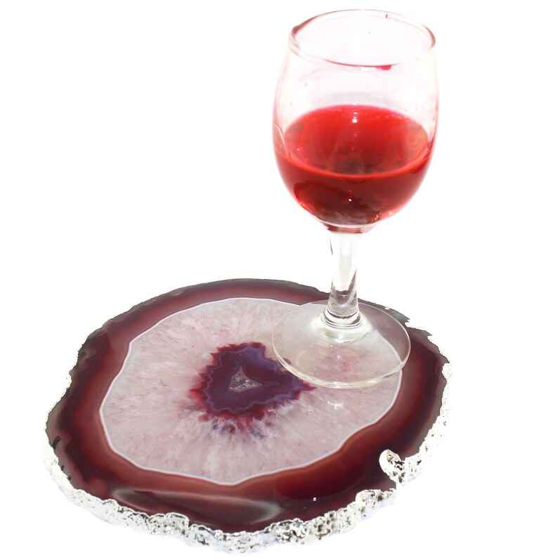 Home Decor Natural Maroon Agate Slice Silver Plated Coaster | Etsy