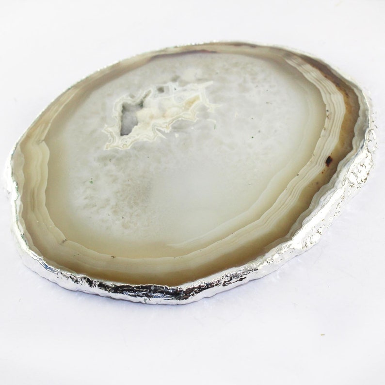 Natural Agate Slice Silver Plated Coaster for Home Decoration - Etsy