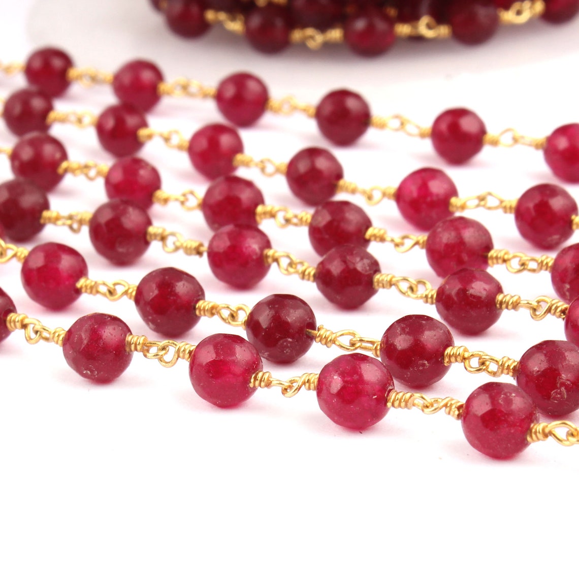 Natural Jade Gold Plated Rosary Chain Red Jade Beads DIY - Etsy