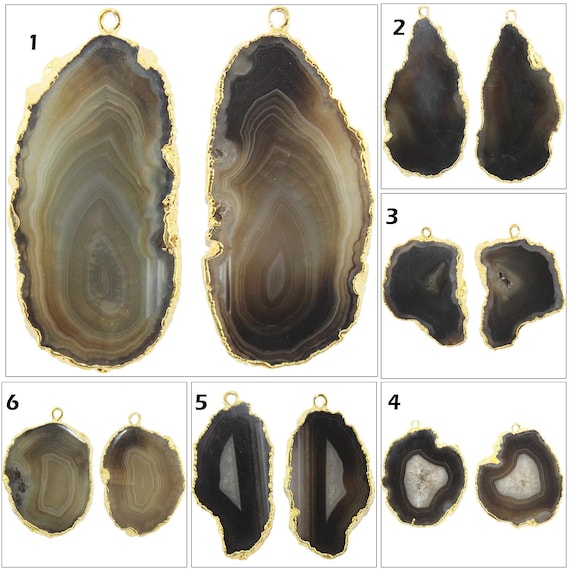 Ultimate Gold Edge Brown Agate Slice Earrings Pairs Pairs Of | Etsy