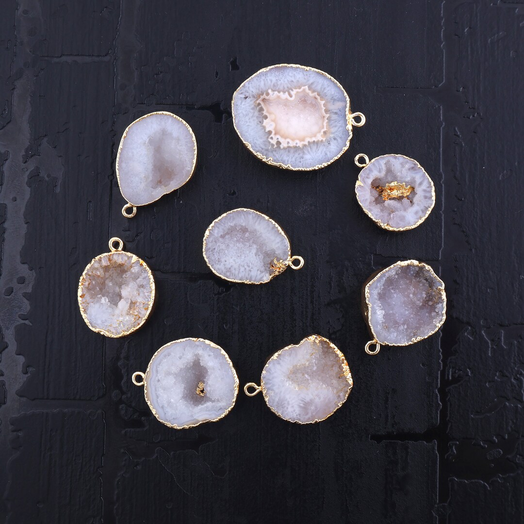 Gold Plated White Geode Druzy Pendant Connectors, Jewelry Making, 8 Pcs Components - Etsy
