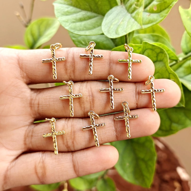 18k Gold Filled Hammered Cross Pendant Charm, Minimalist Components ...