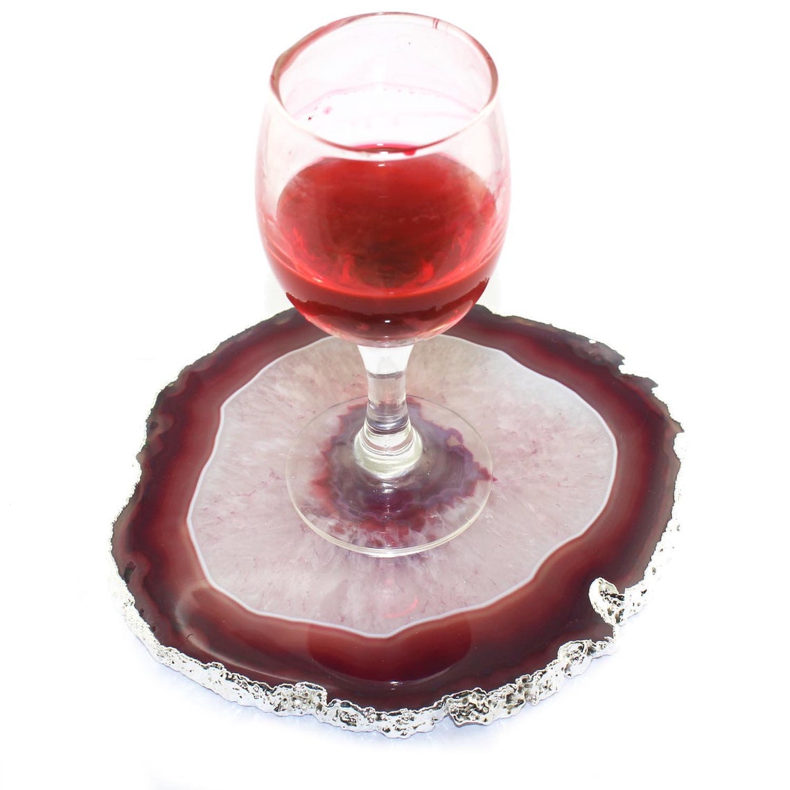 Home Decor Natural Maroon Agate Slice Silver Plated Coaster | Etsy