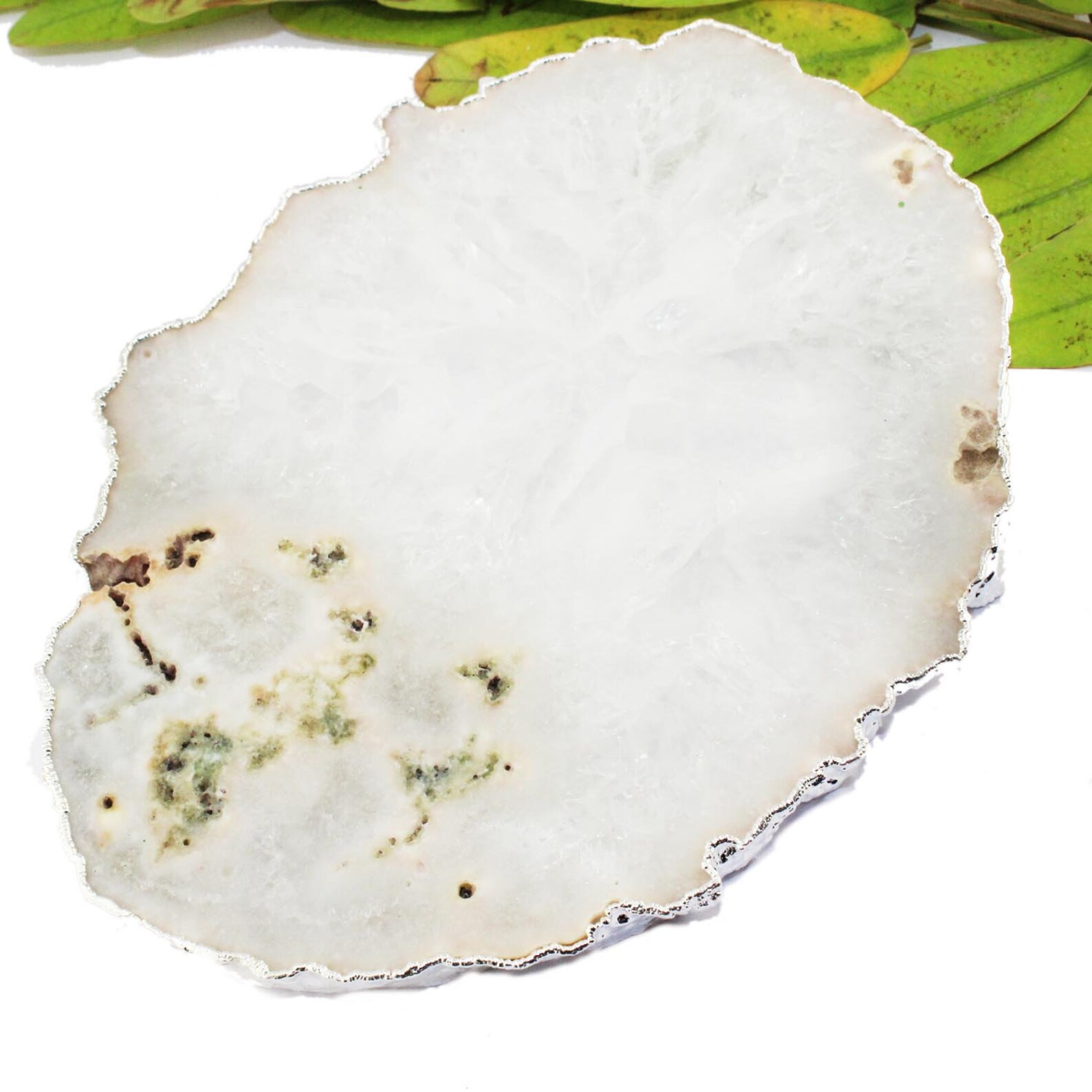 White Agate Slice Natural Agate Slice Silver Plated Coaster | Etsy