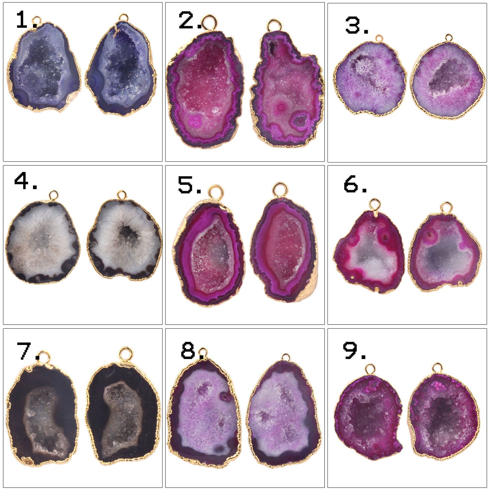 Natural Pink Geode Druzy Gold Plated Earrings Pairs Connectors, DIY ...