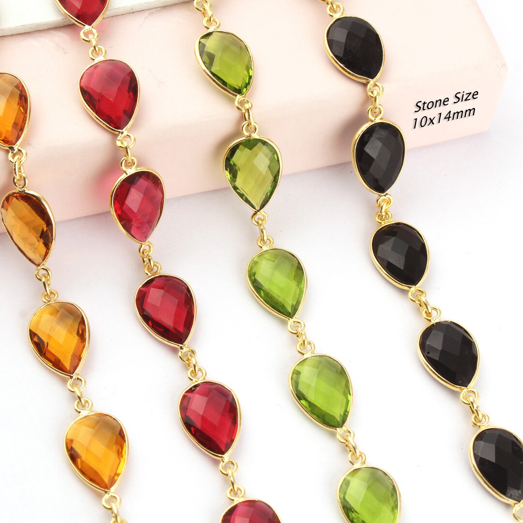 10x14mm Pear Shape Hydro Quartz Gold Plated Rosary Chains, Chalcedony ...