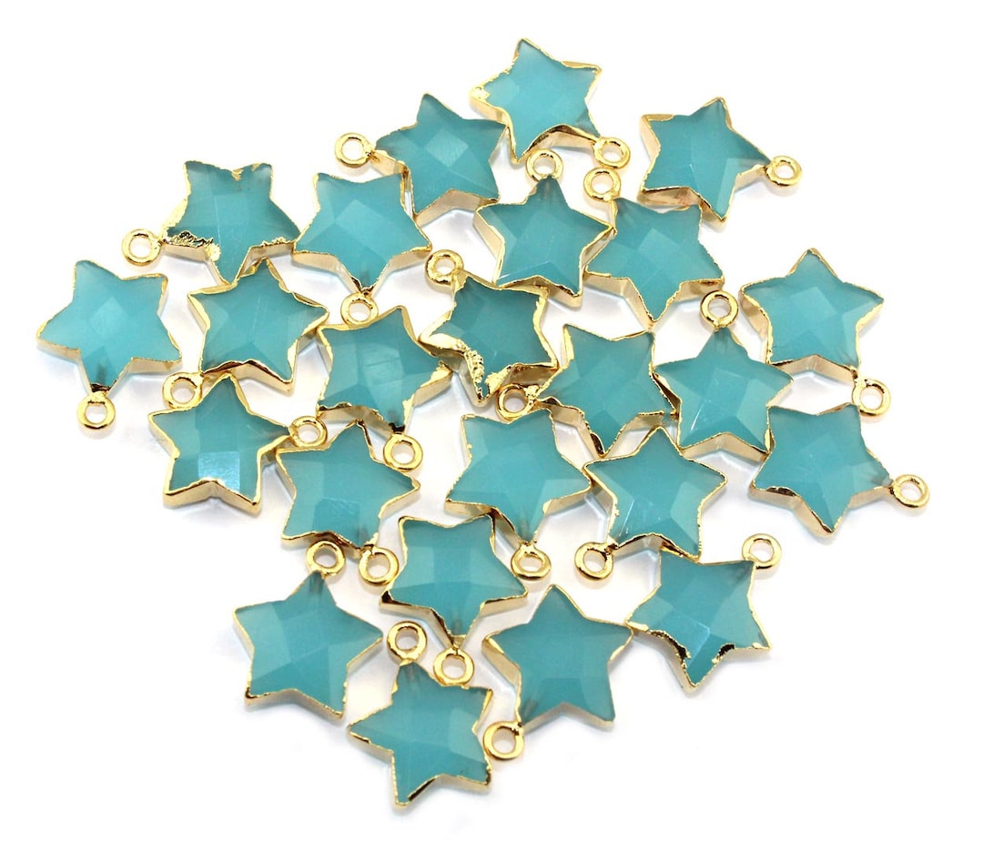 Star Shape Aqua Chalcedony Connectors, Gold Electroplated Earring ...