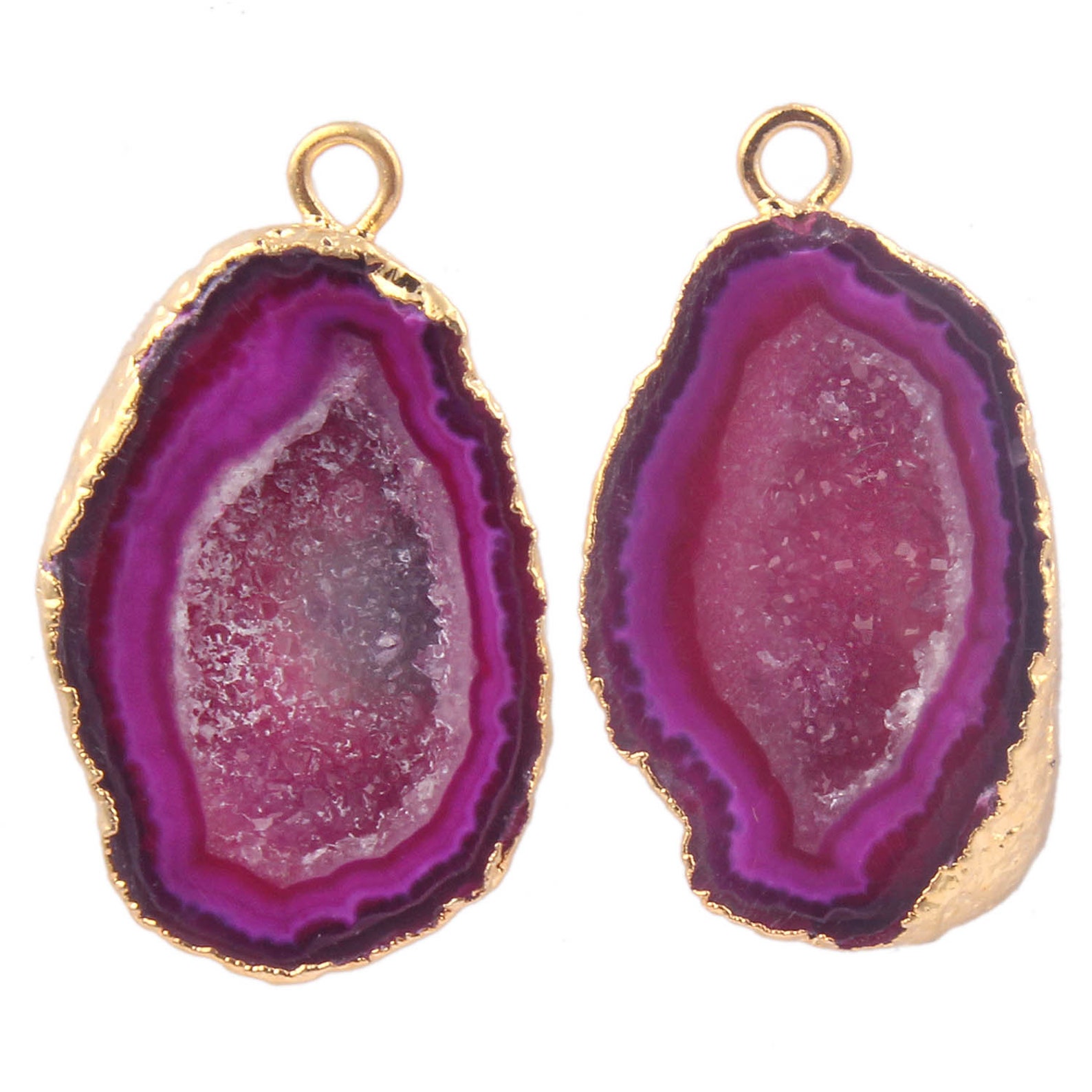 Natural Pink Geode Druzy Gold Plated Earrings Pairs Connectors, DIY ...