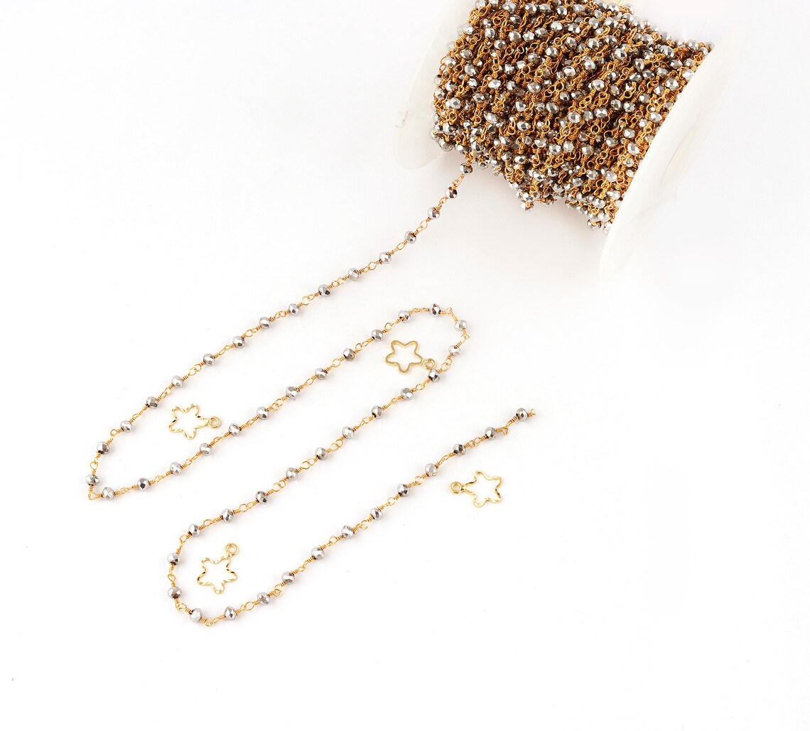 Faceted Pyrite Rosary Chain Rosary Beads Chain Gold Plated - Etsy