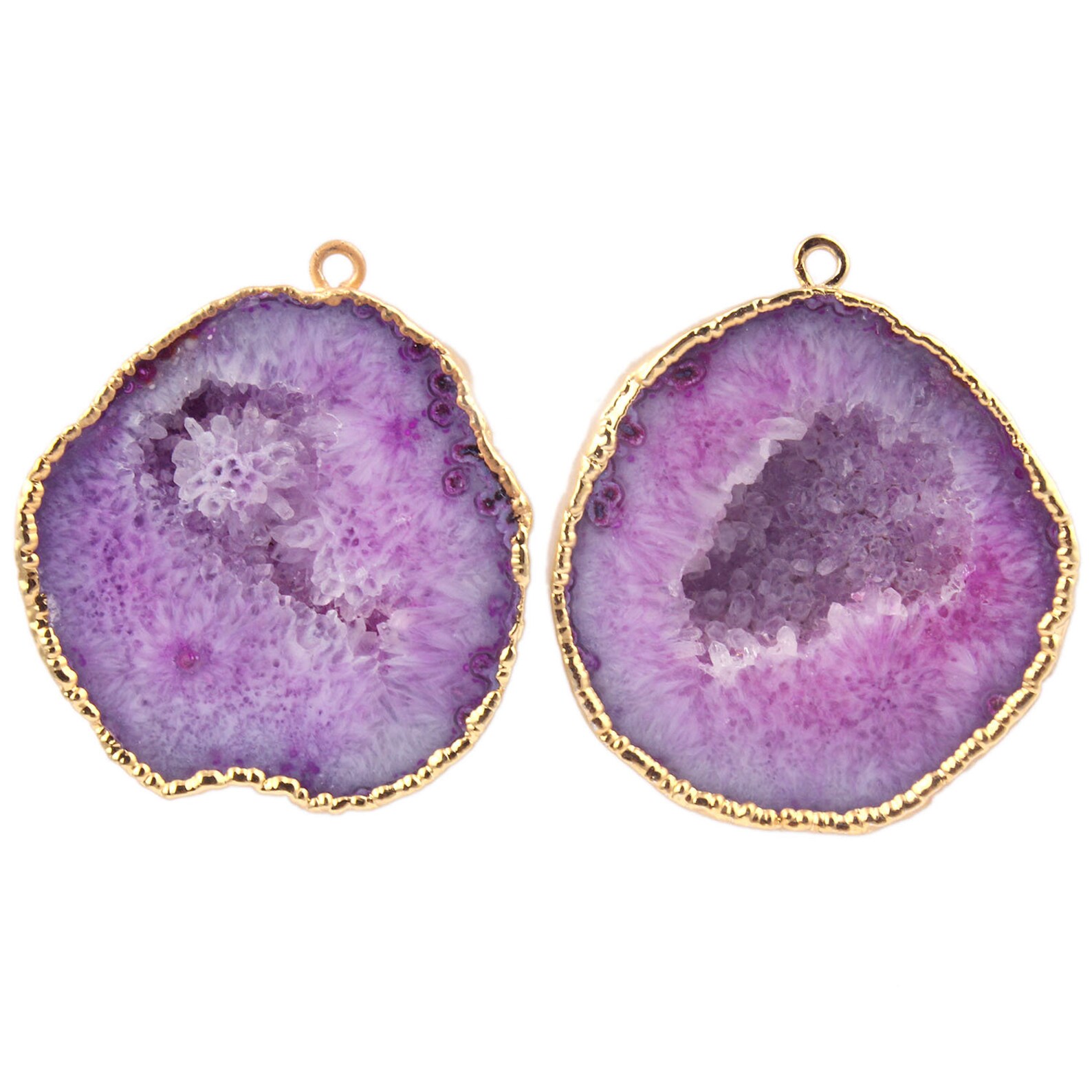 Natural Pink Geode Druzy Gold Plated Earrings Pairs Connectors, DIY ...