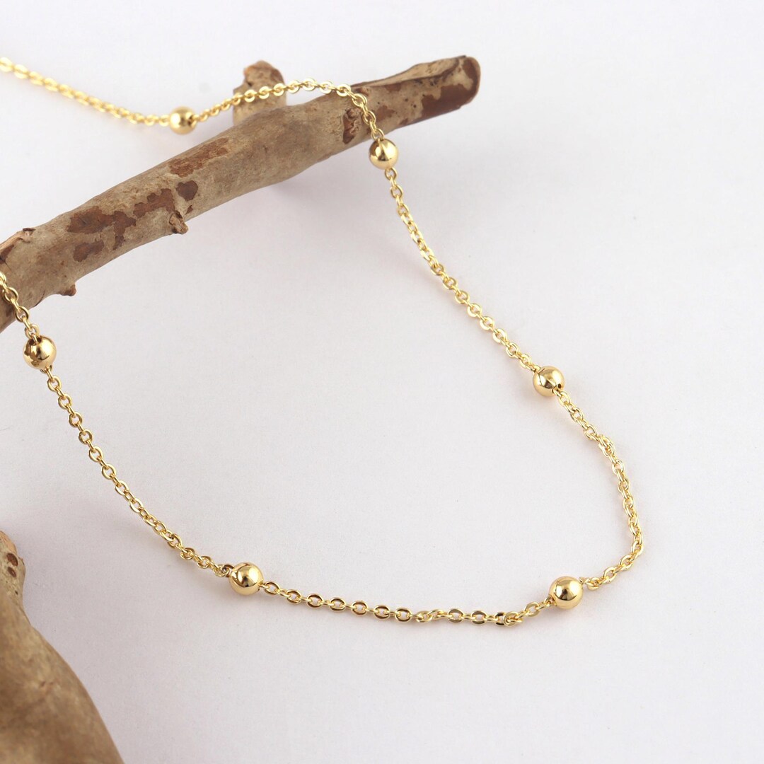 18k Gold Plated Beaded Ball Chain: Brass Satellite Necklace for Jewelry ...