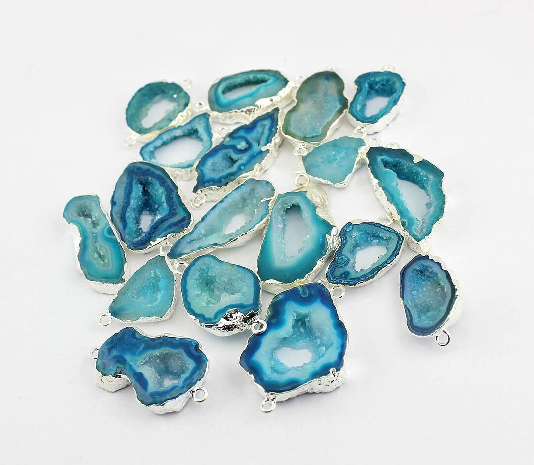 Natural Geode Druzy Connector, Light Blue Geode Slice Pendant Silver ...