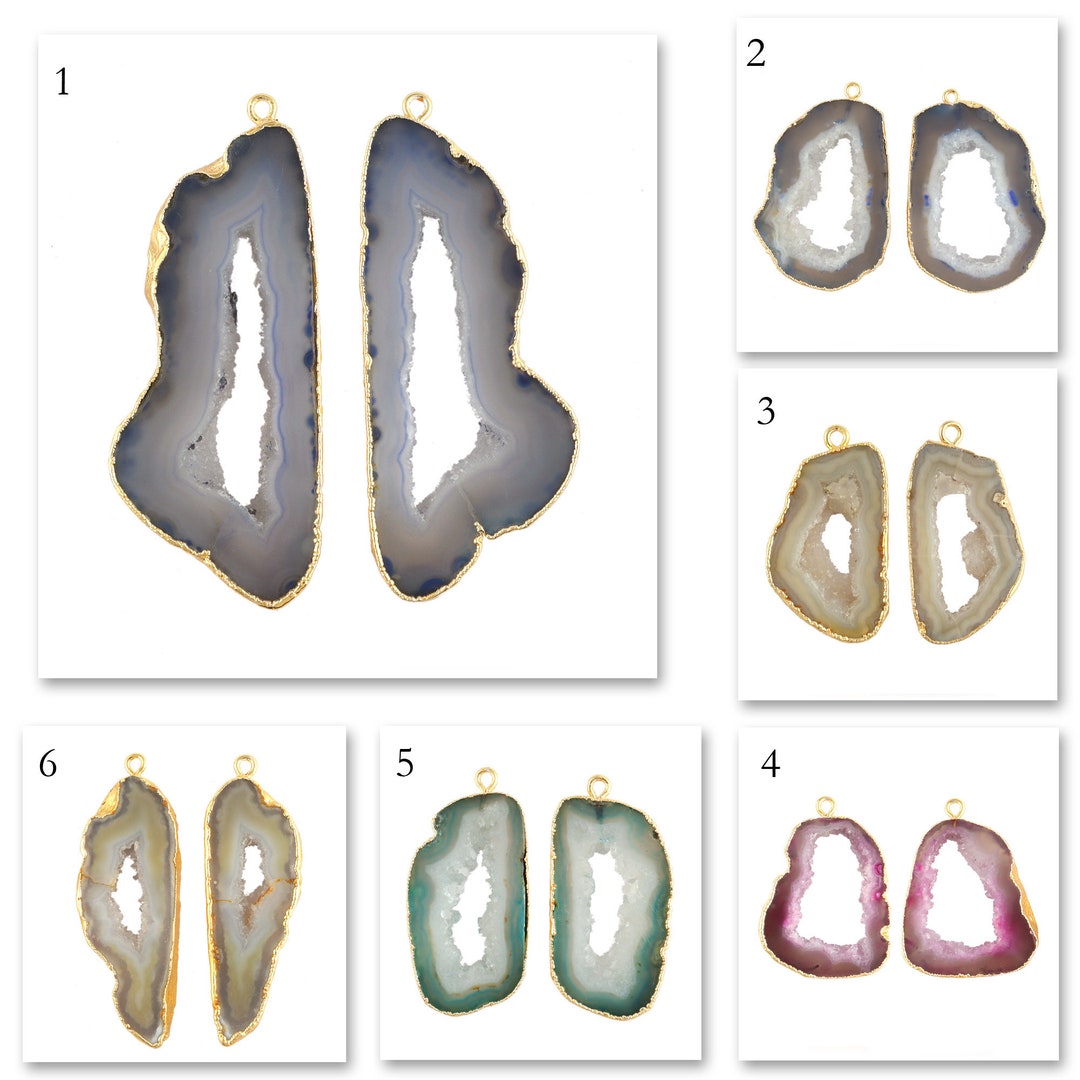 Assorted Real Geode Slice 24k Gold Plated Earrings Pairs - Etsy