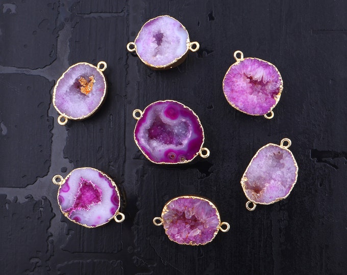 Pink Natural Geode Druzy Gold Plated DIY Pendant Necklace Jewelry ...
