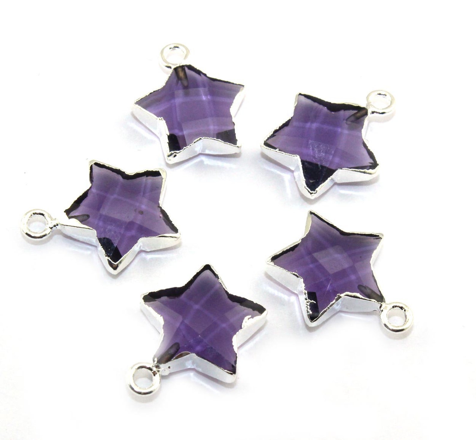 Amethyst Quartz Star Connectors: Silver Electroplated Gemstone Charms ...