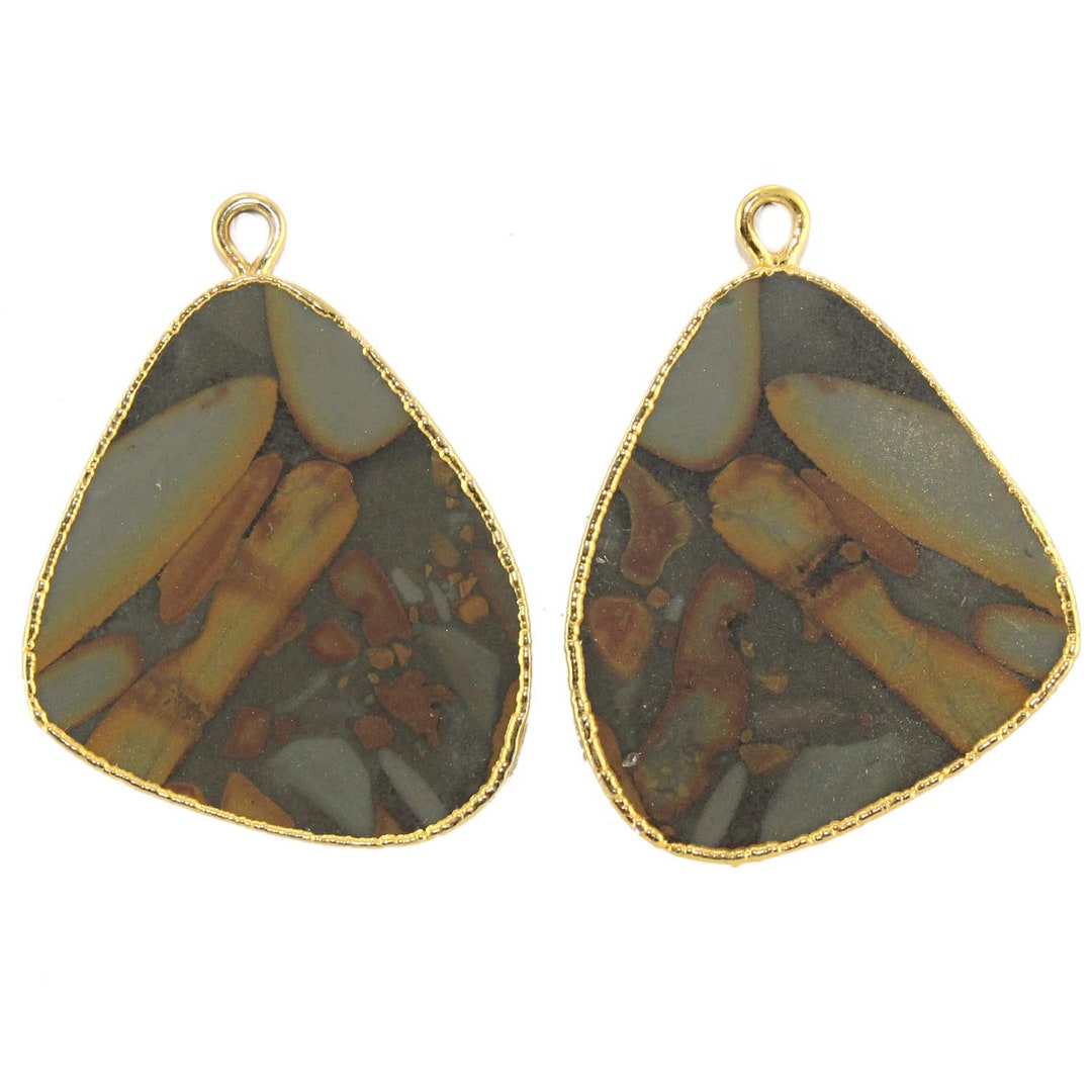 DIY Earrings Pairs Connectors,natural Bamboo Stick Jasper Slice 24k ...
