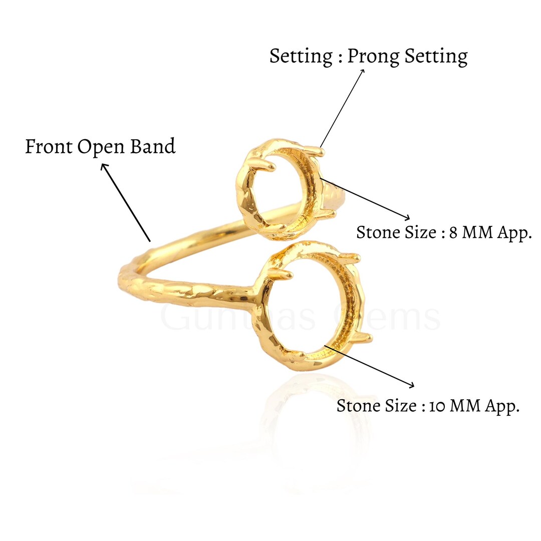 Prong Setting Ring Frame Gold Plated Adjustable Blank Jewelry, Textured ...