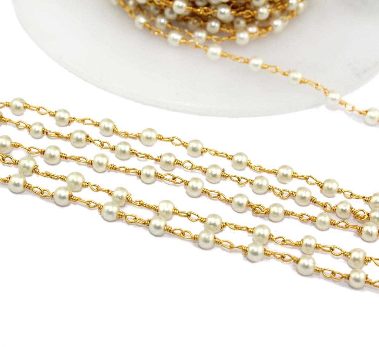 24k Gold Plated Rosary Chain: White Pearl Necklace Making Supplies - Etsy
