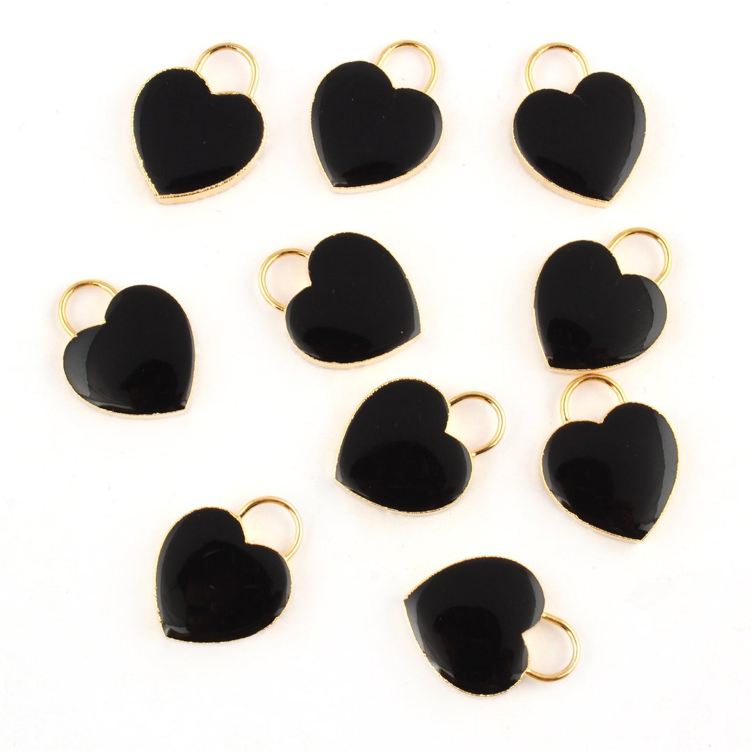 Black Onyx, Heart Lock, Heart Pendant, DIY Pendant, Gold Plated Heart ...