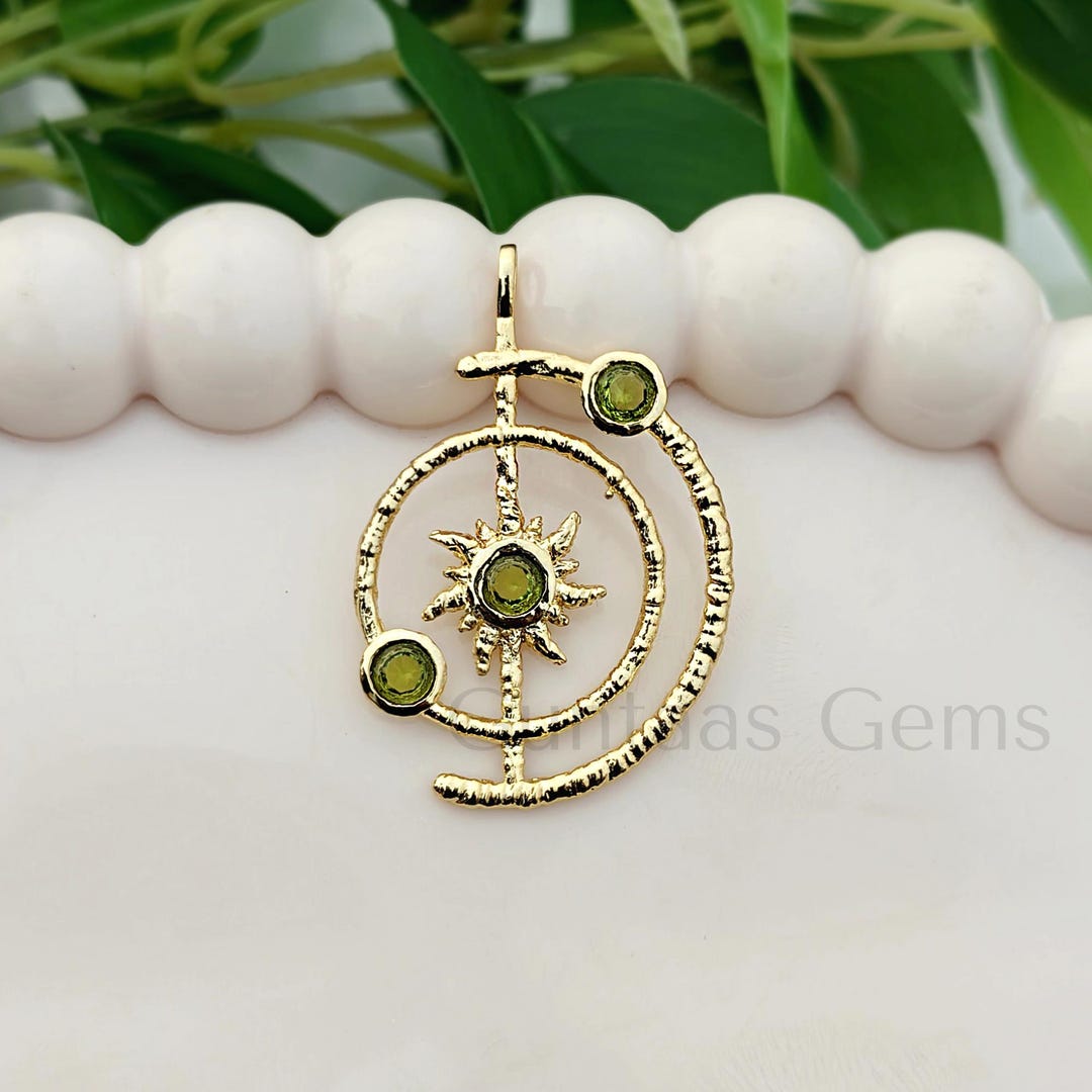 Peridot Quartz Solar System Pendant: Gold Plated Handmade Jewelry ...