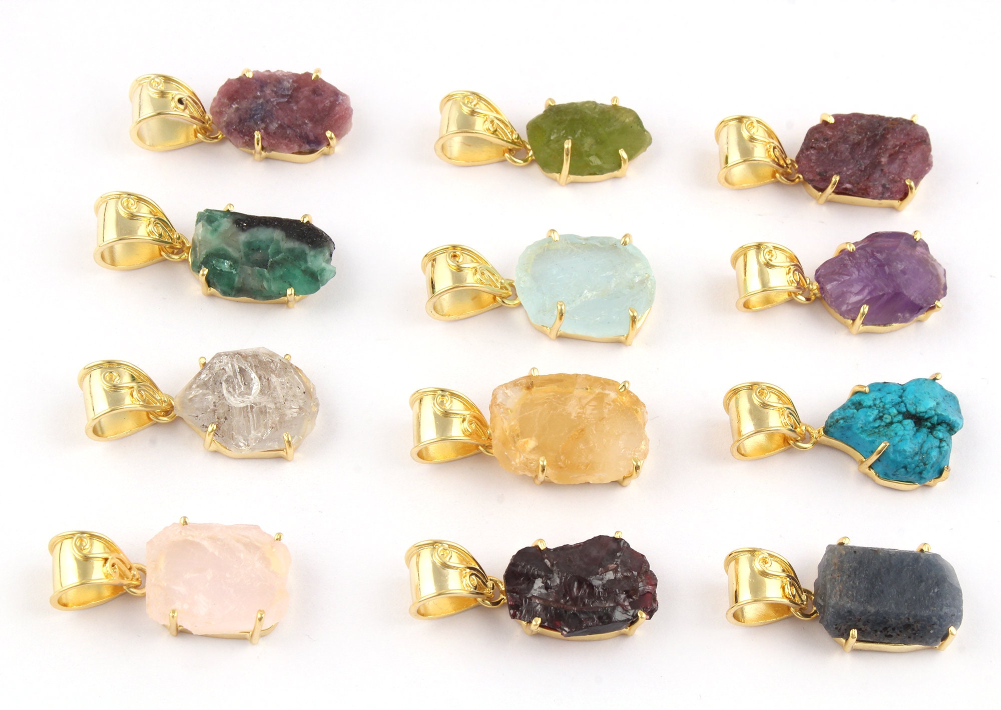 Natural Raw Rough Amethyst Turquoise Gold Plated Prong Setting | Etsy