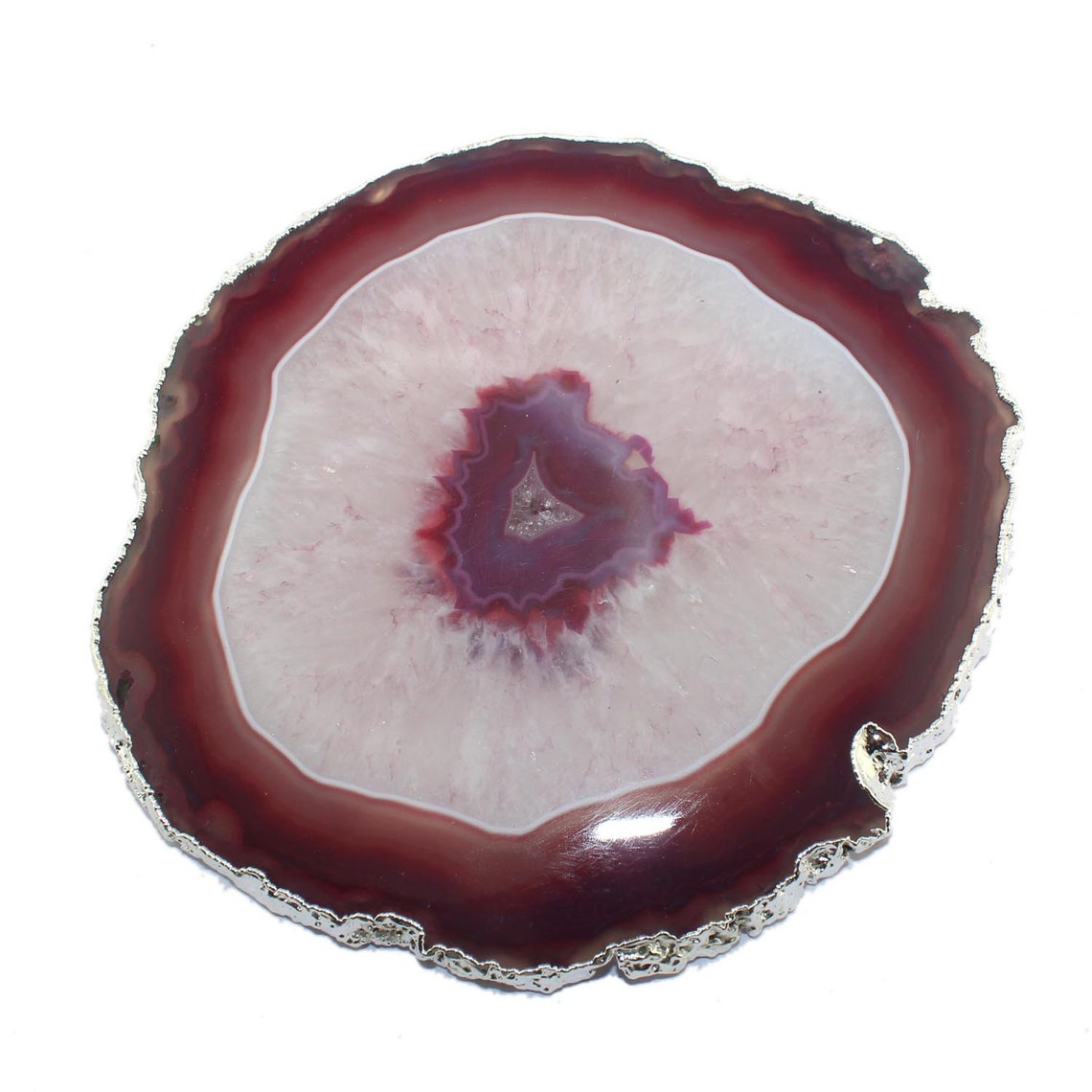 Home Decor Natural Maroon Agate Slice Silver Plated Coaster | Etsy