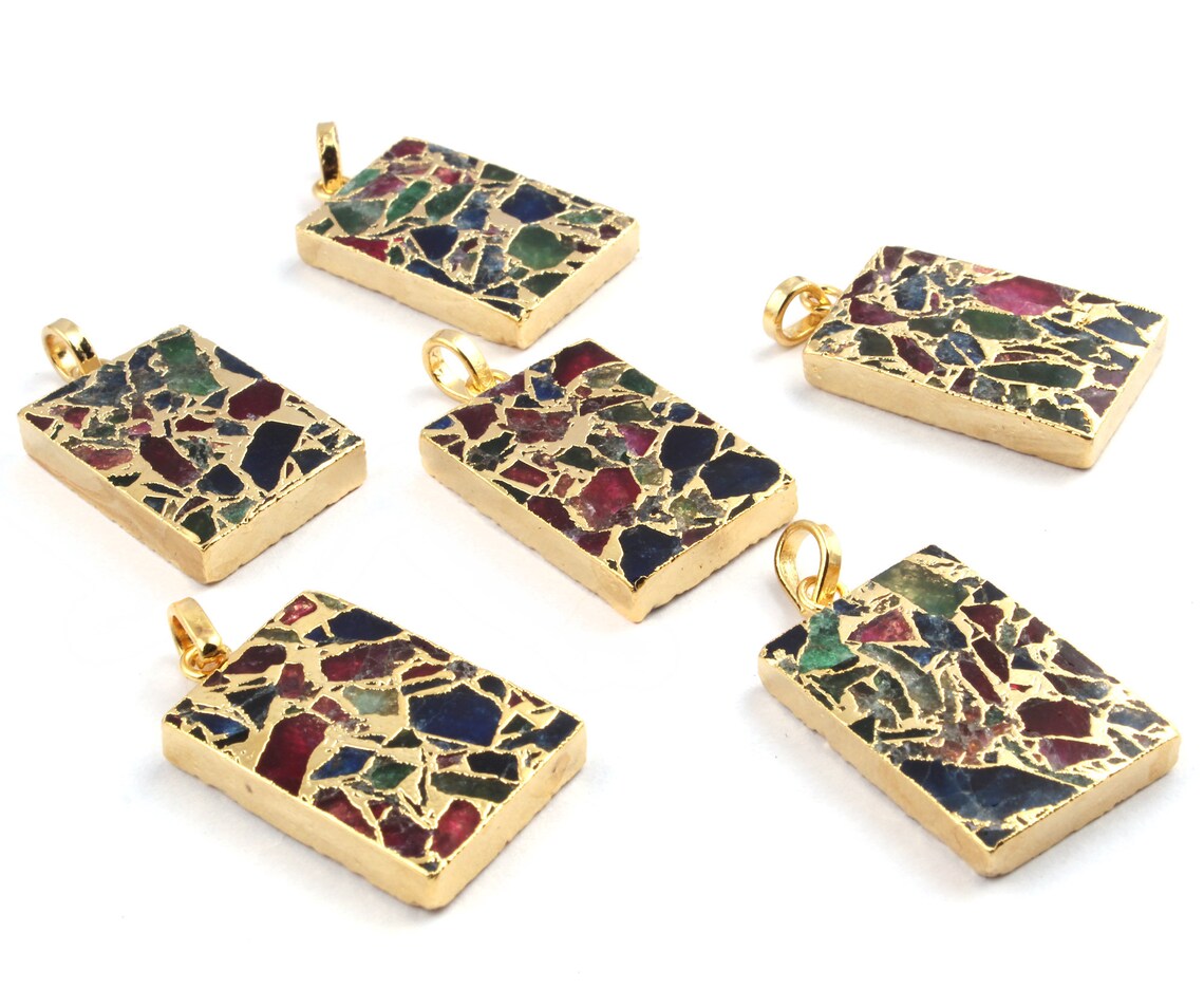 Compressed Gemstone Mojave Copper Turquoise Gold Plated | Etsy