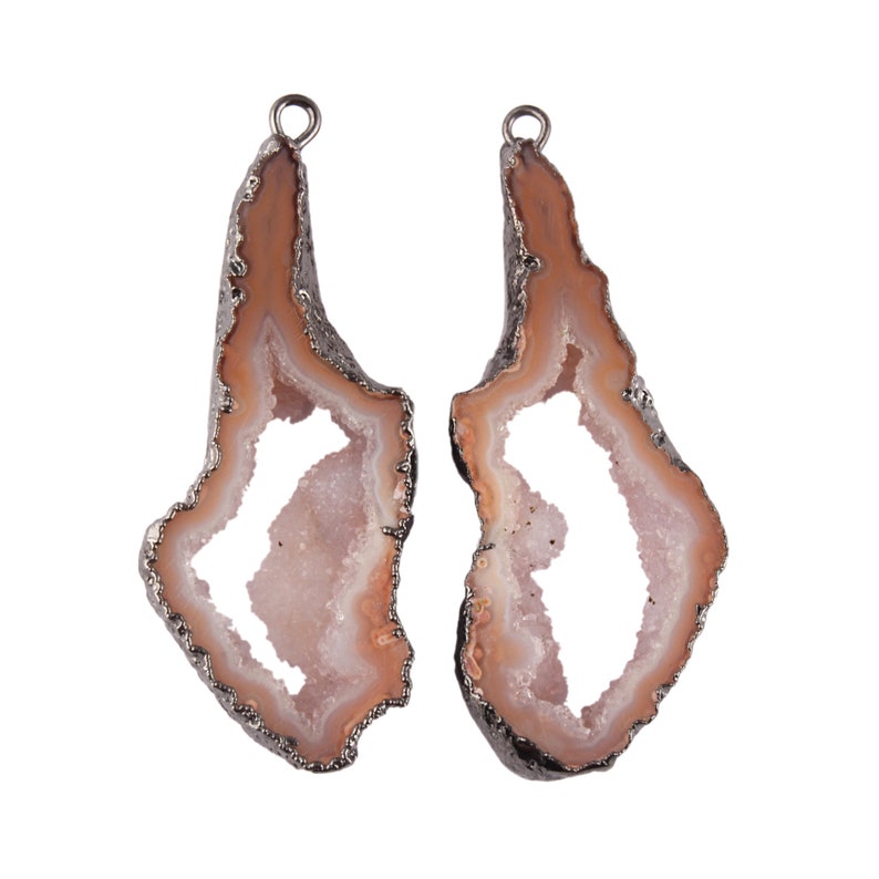 Rust Orange Green Natural Geode Slice Black Rhodium Plated DIY | Etsy