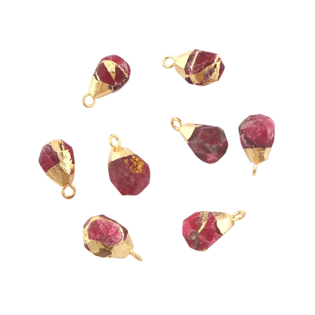 Rough Look Copper Ruby Jade Gold Plated DIY Pendant Earrings Making Charms, Charms Connectors ...