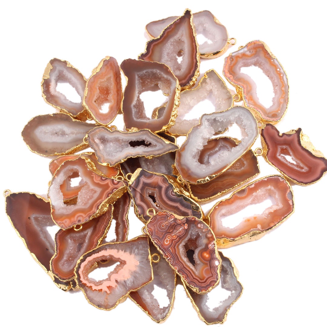 Rust Orange Geode Slice, Natural Geode Slice Pendant Connectors, DIY ...