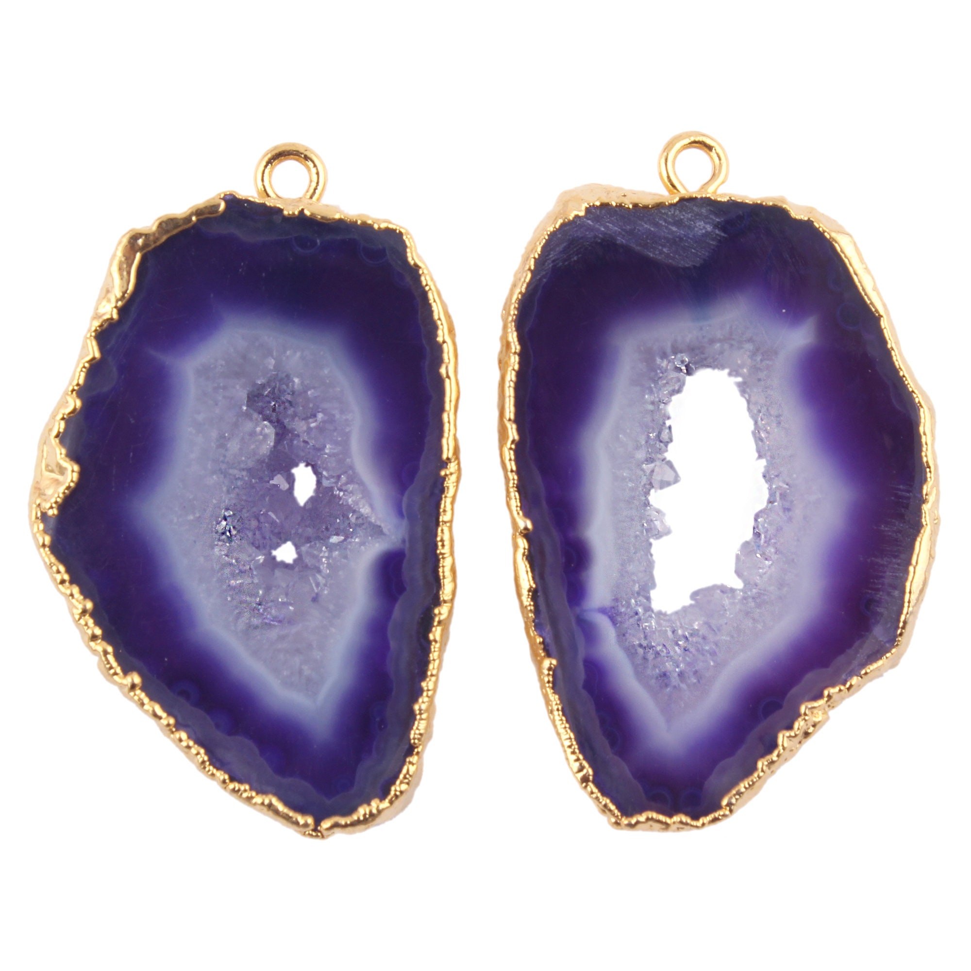 Genuine Geodes Blue Geode Slice Gold Plated Earring | Etsy