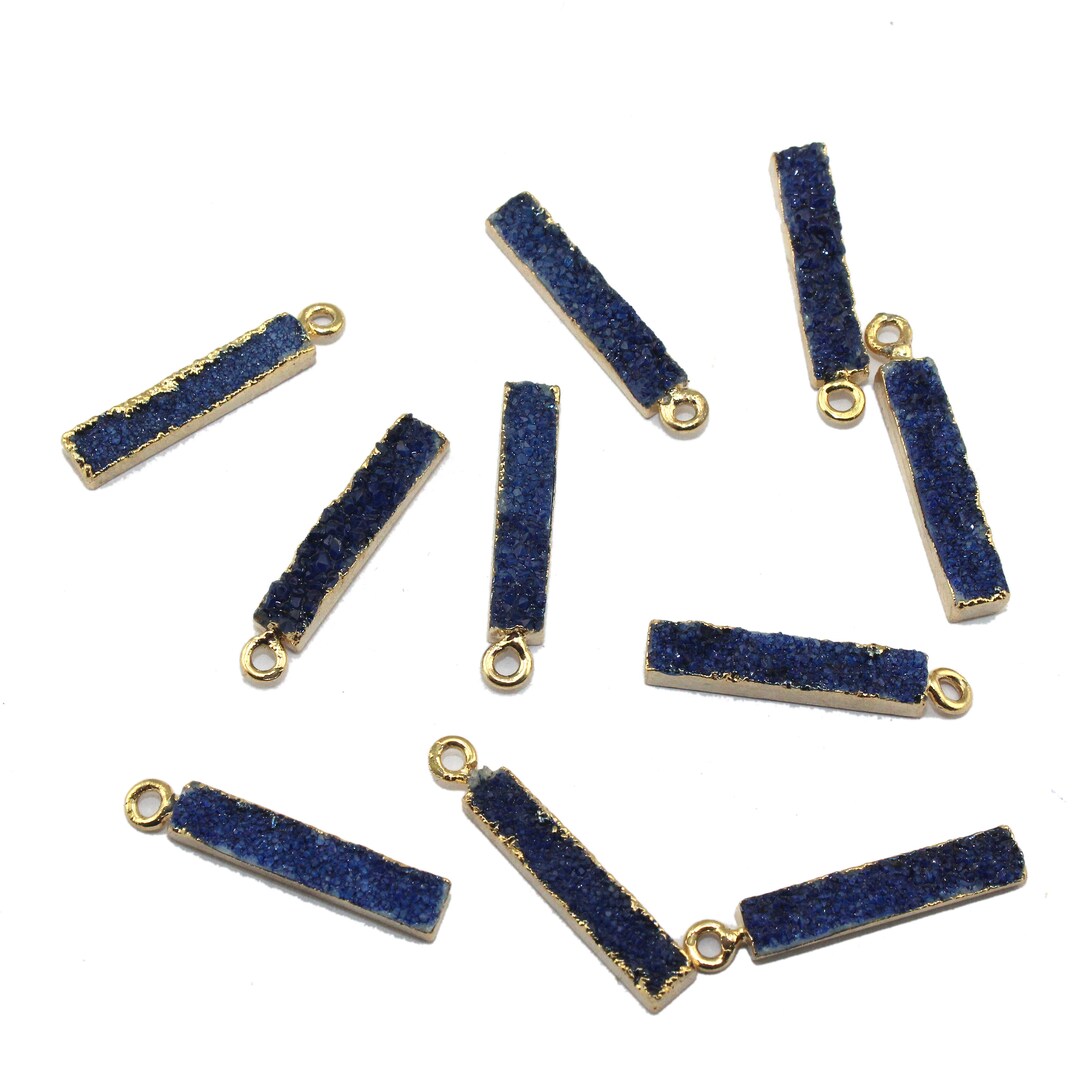 Royal Blue Bar Shape Natural Agate Druzy 24k Gold Electroplated Charms ...