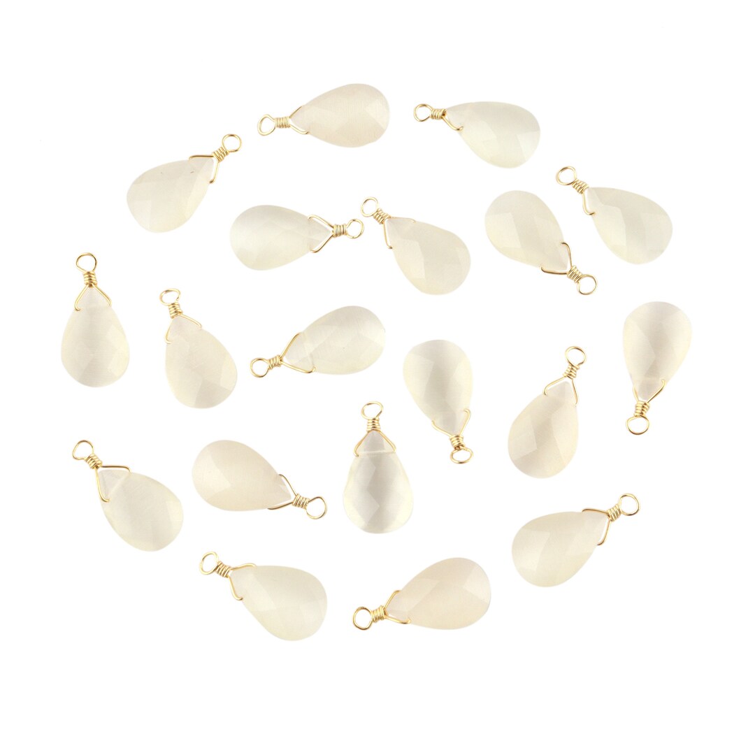 Pear Shape Checker Cut White Monalisa Charms Wire Wrapped Connectors ...