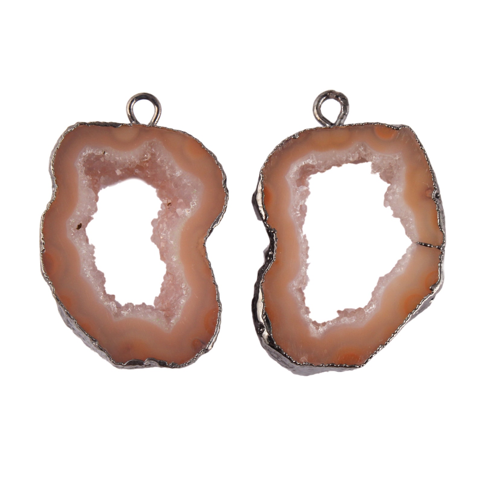 Rust Orange Green Natural Geode Slice Black Rhodium Plated DIY | Etsy