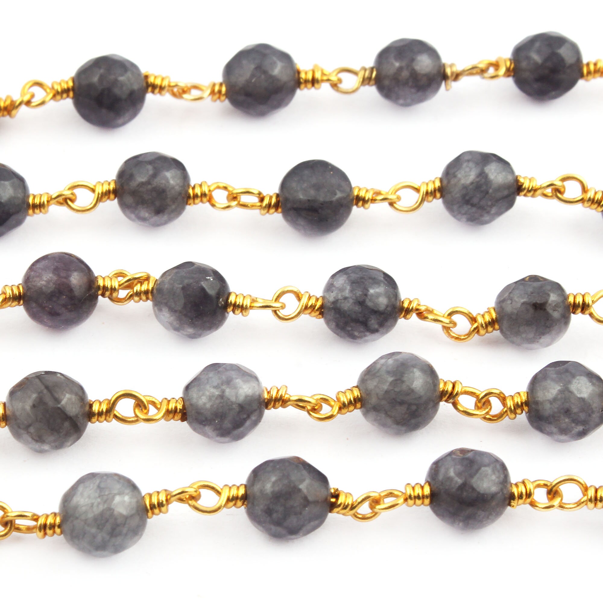Natural Grey Jade Stone Gold Plated Rosary Chain DIY Necklace - Etsy