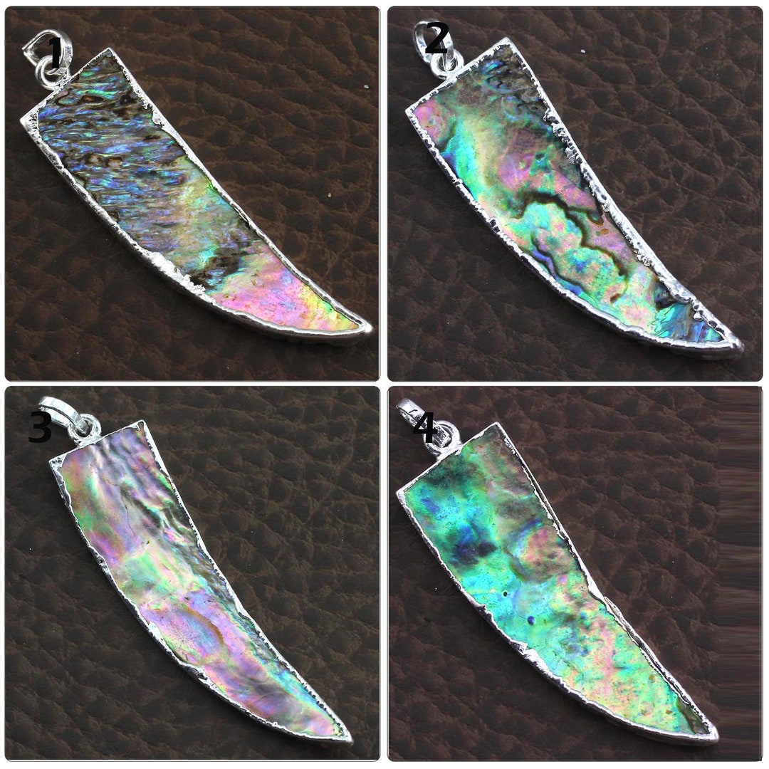 Natural Abalone Shell Knife Shape Pendants, Silver Electroplated Charms ...